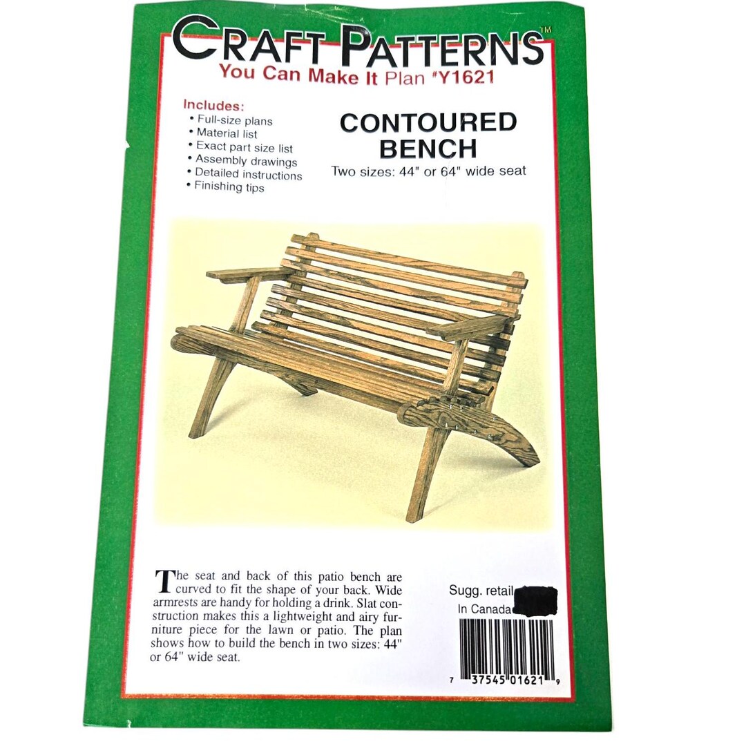 Wood Bench Outdoor Pattern UNUSED You Can Make It Plan #Y1621 Includes ...