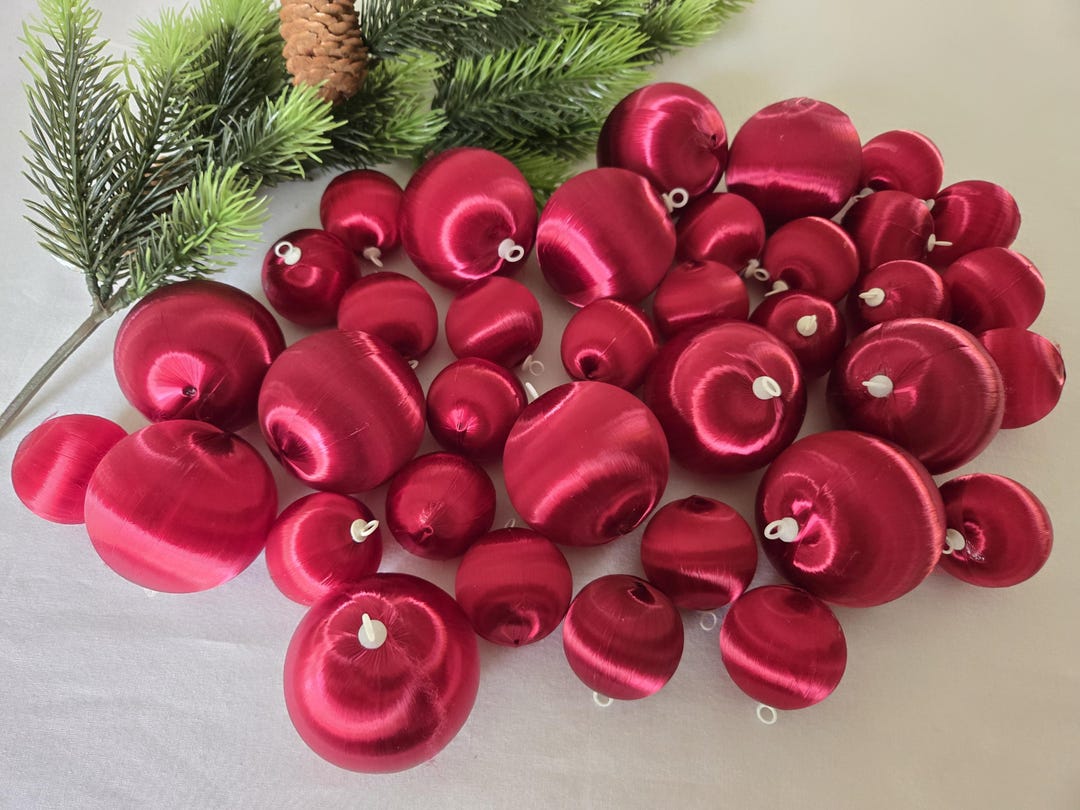 36 Vintage BURGUNDY Satin Sheen Thread Ornaments for Christmas Tree ...
