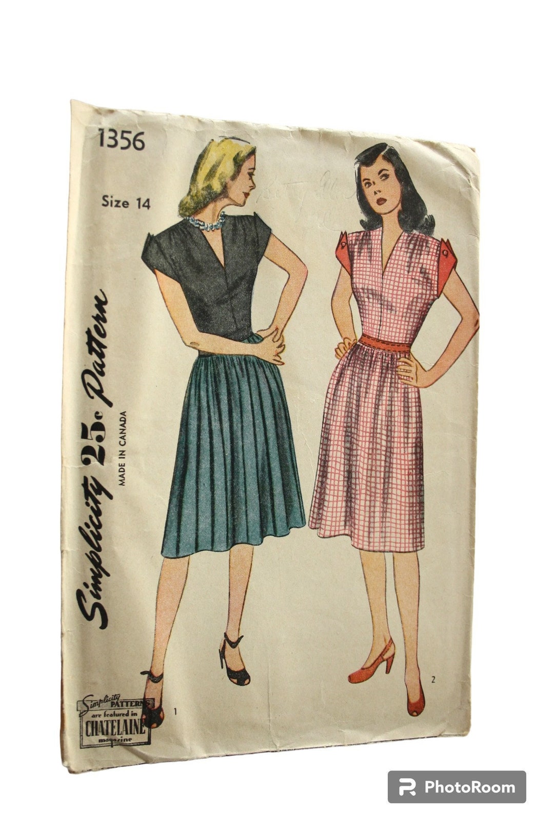 Vintage 1940s Sewing Patterns Simplicity 1356 Women's Size 14 Dress ...