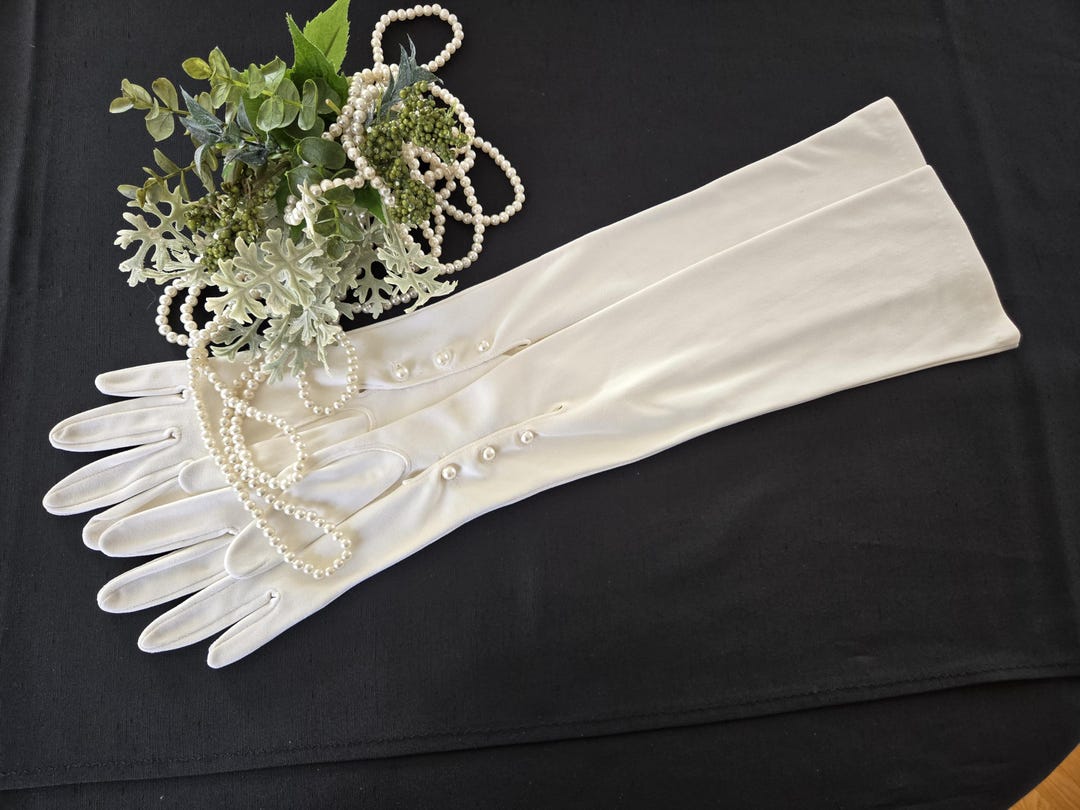 Vintage OPERA GLOVES IVORY White Nylon Evening Gloves With 3 Pearl ...