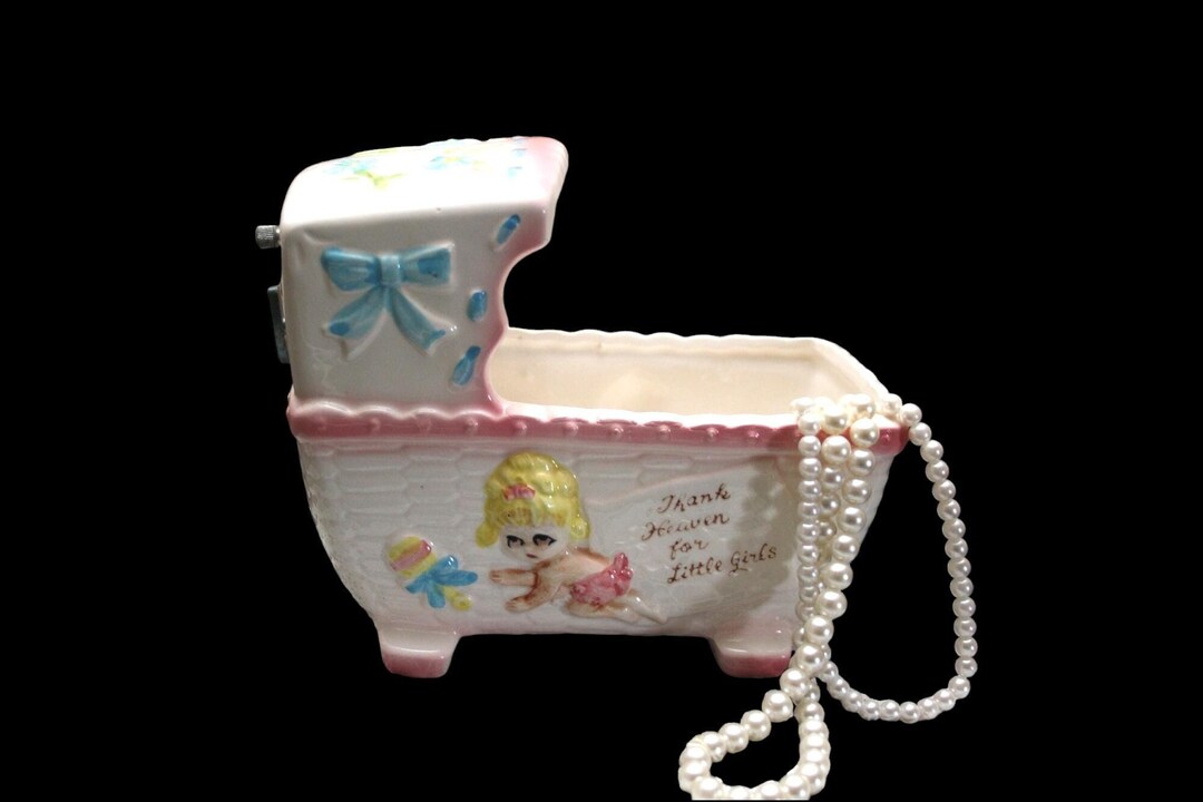 MUSICAL Planter! 1960s Nursery Planter Baby Cradle EXCELLENT Cond Made ...