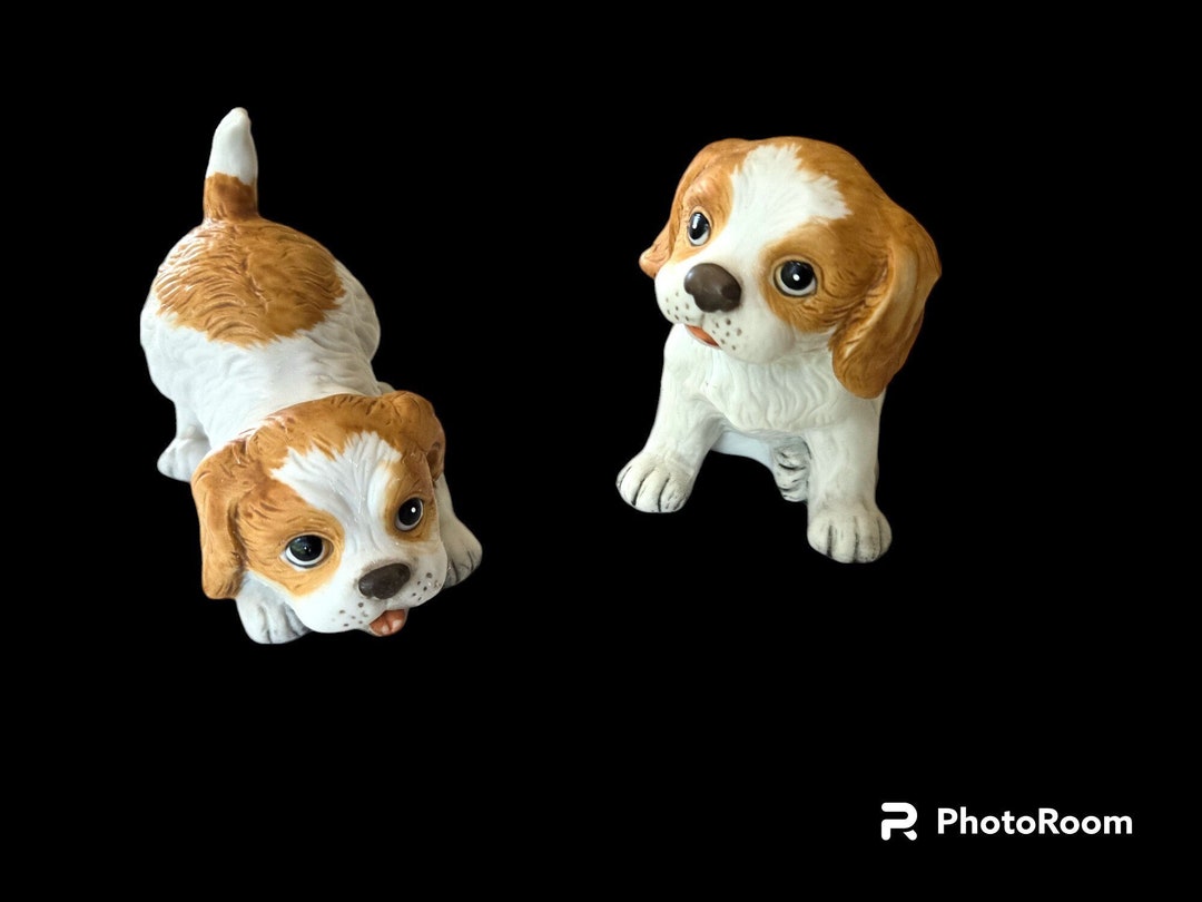 Ceramic Beagle Figurines, Brown and White Puppy Dogs, Homco Taiwan, Set ...