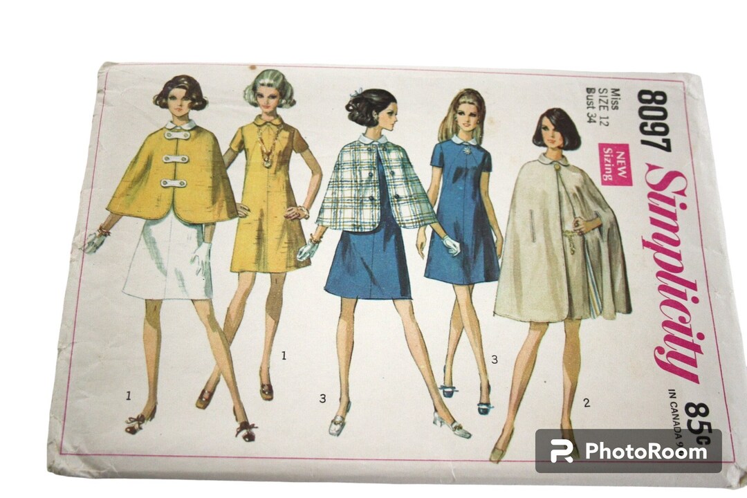 1960s Sewing Pattern Cape and Dress Women's Size 12 Bust 34 Long or ...