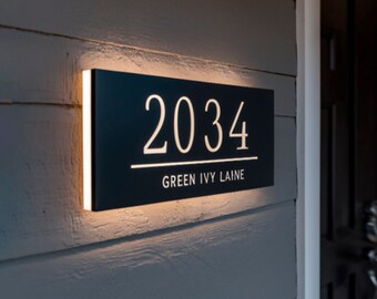 LED Backlit House Number Sign Modern Illuminated Address Plaque ...