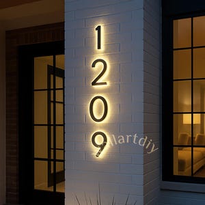Modern Lighted LED House Numbers: Backlit Floating Metal Acrylic ...