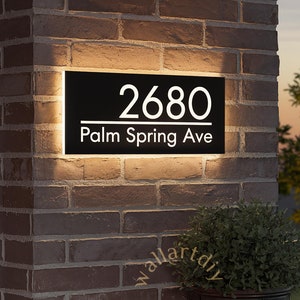 Illuminated House Number Sign LED Backlit Address Plaque Modern and ...