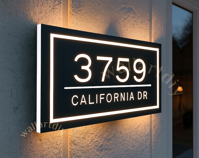 Modern Backlit House Number Sign: Custom LED Address Plate - Etsy Canada