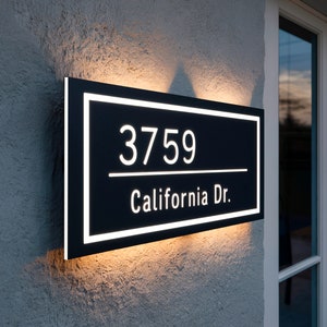 LED Backlit House Number Sign Modern Illuminated Address Plaque ...