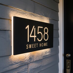 LED Backlit House Number Sign Modern Illuminated Address Plaque ...