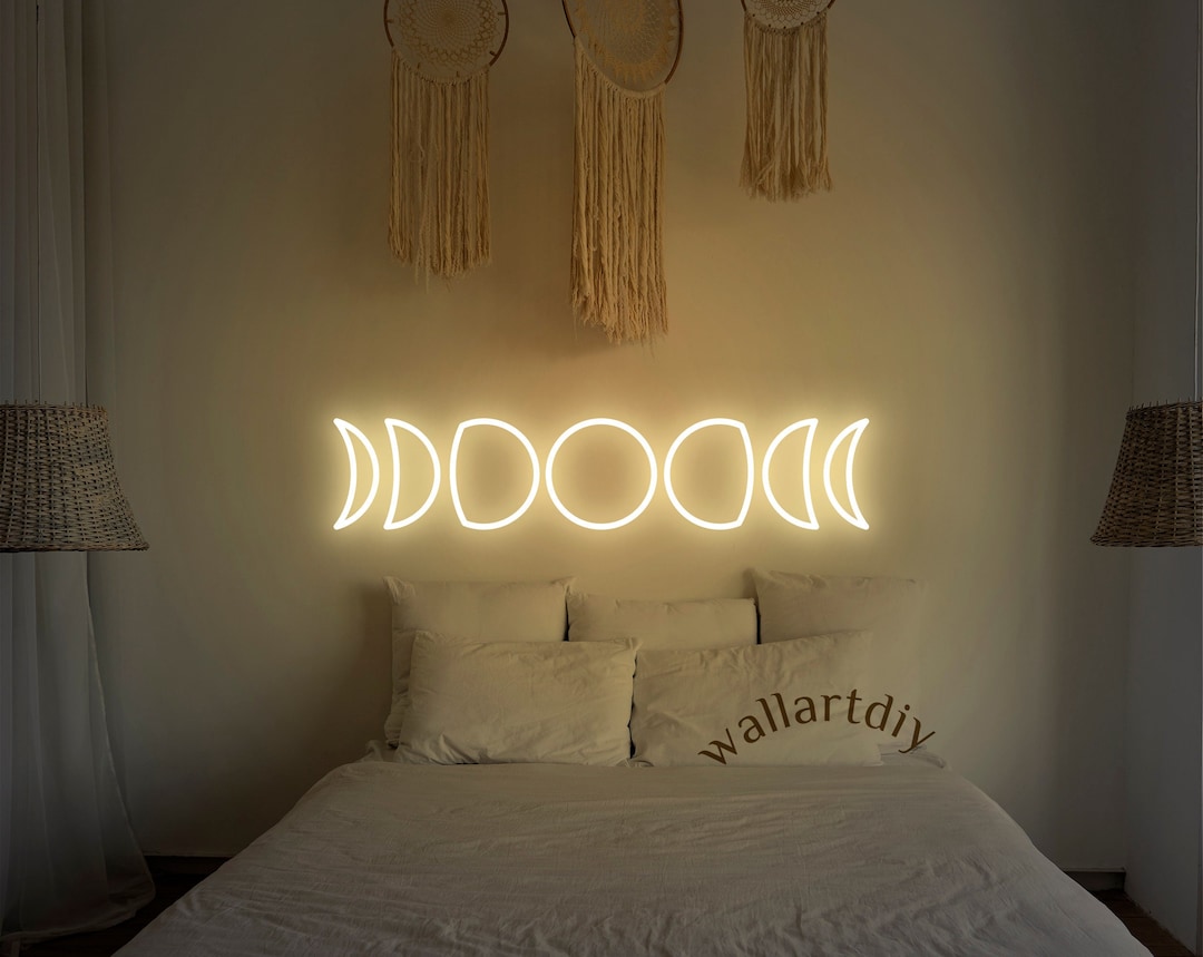 Handmade Moon Phase Neon Sign: Boho Bedroom Wall Hanging - Etsy