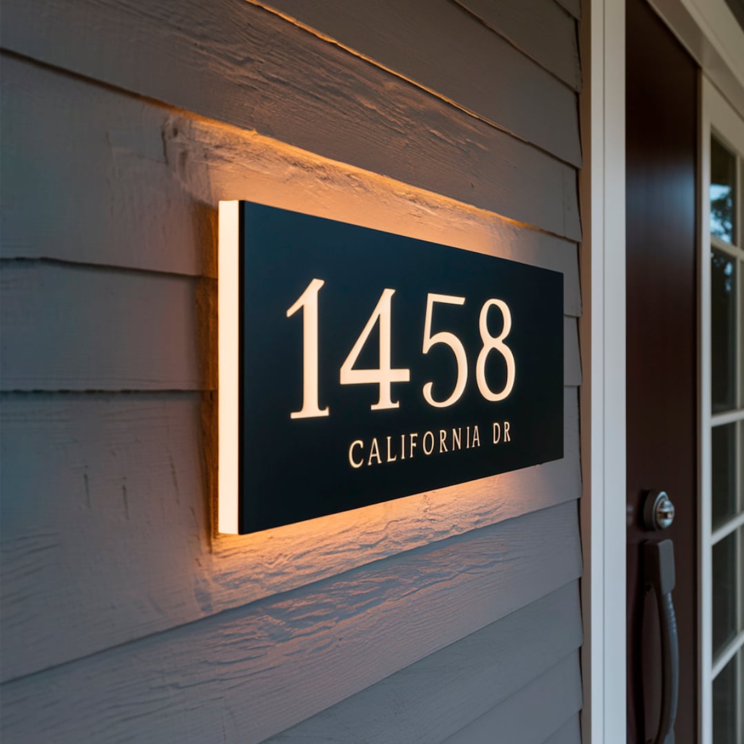 LED Backlit House Number Sign Modern Illuminated Address Plaque ...