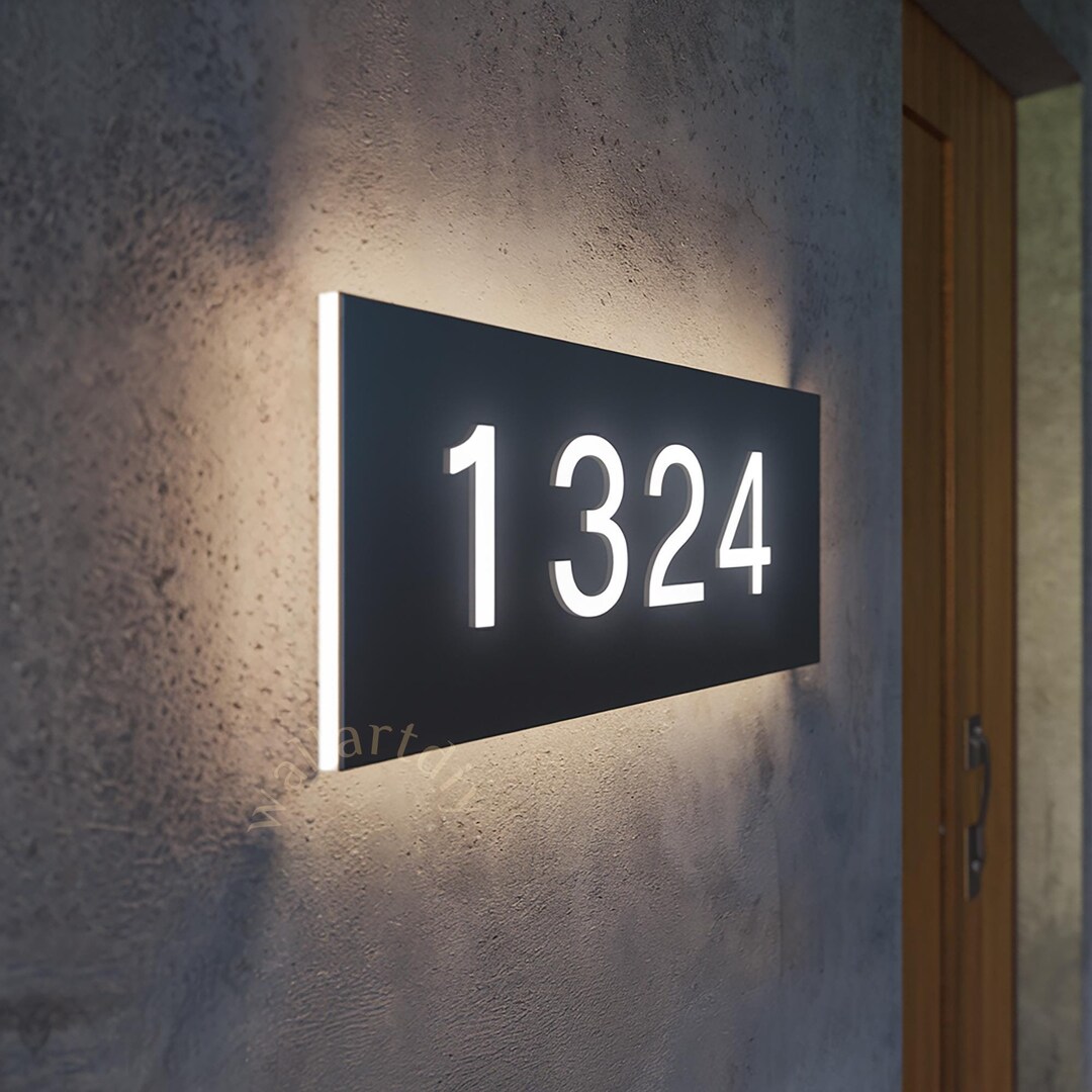 LED Backlit House Number Sign Modern Illuminated Address Plaque ...