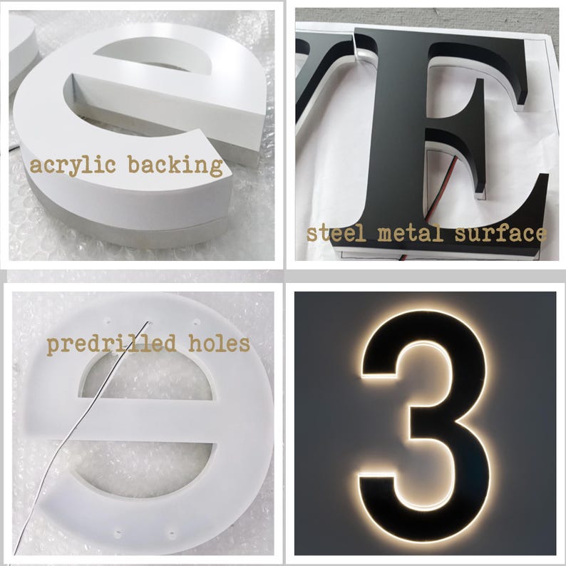 Modern Lighted LED House Numbers: Backlit Floating Metal Acrylic ...