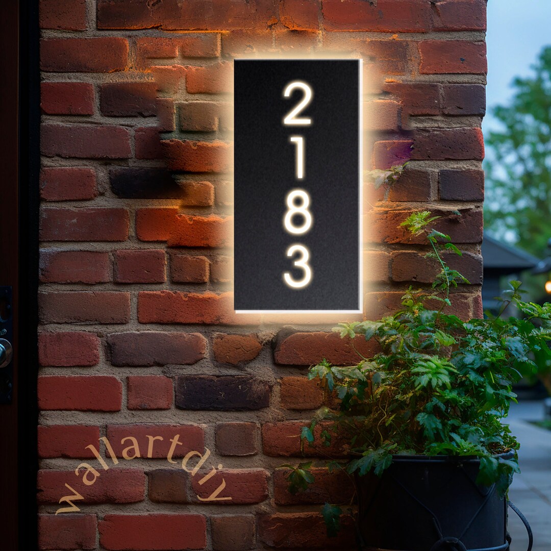 Vertical Illuminated House Number Sign LED Backlit Address Plaque ...