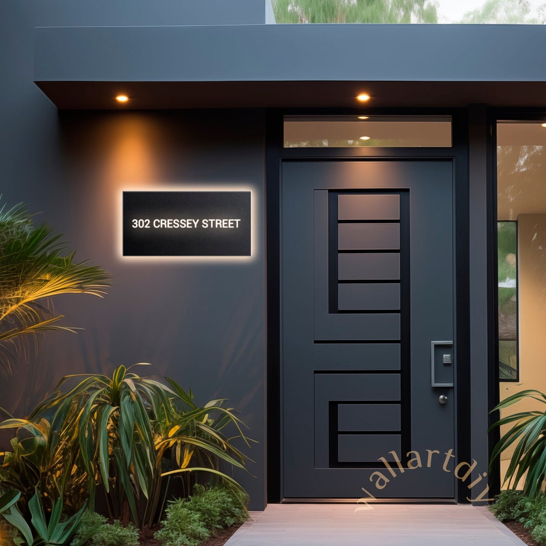 LED Backlit Address Plaque Illuminated House Number Sign Personalized ...