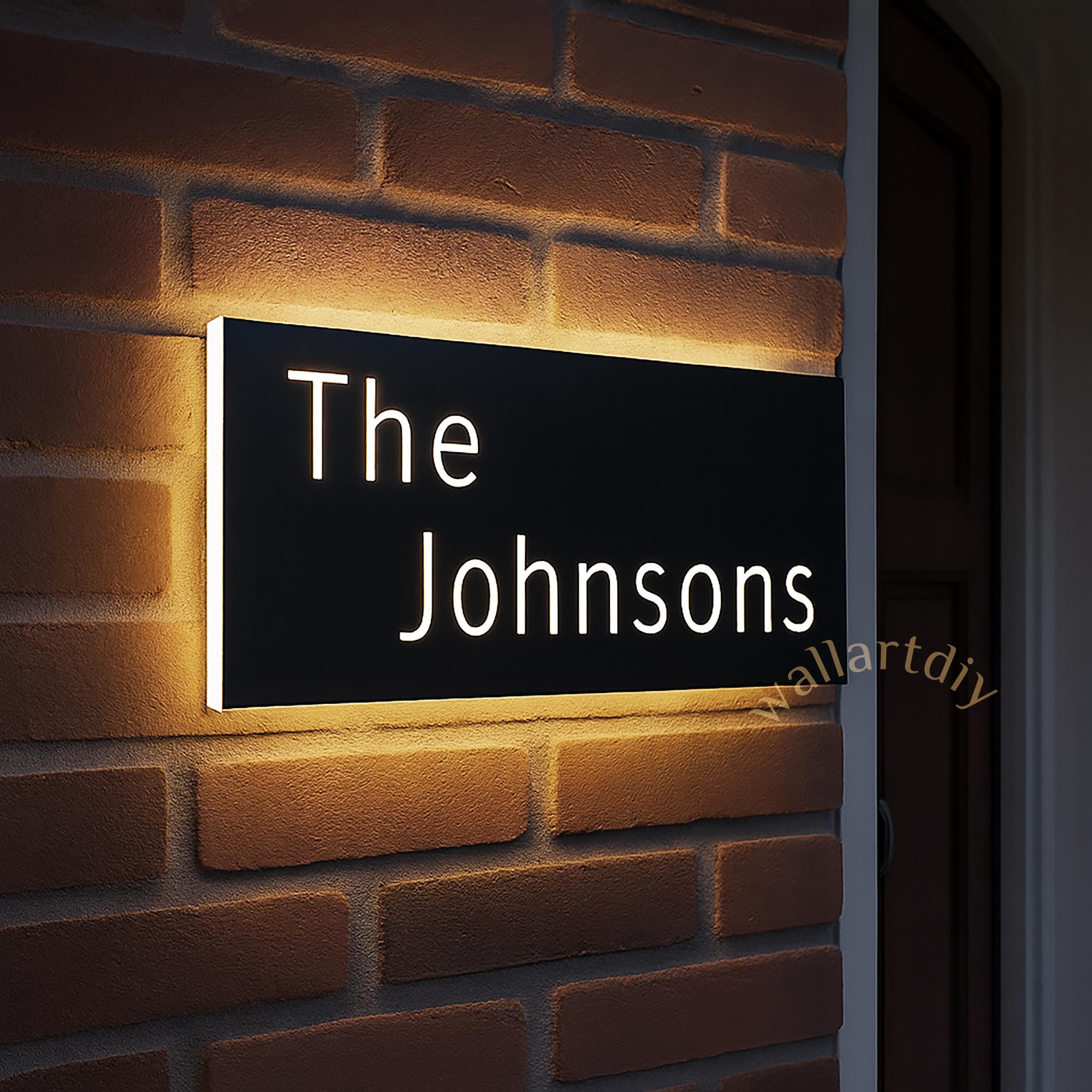 Modern LED Backlit House Sign: Personalized Family Name Plaque Metal ...