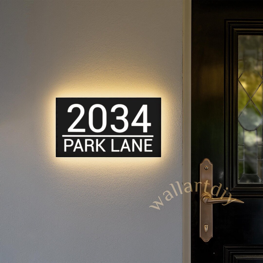 LED Backlit House Number Sign Modern Illuminated Address Plaque ...