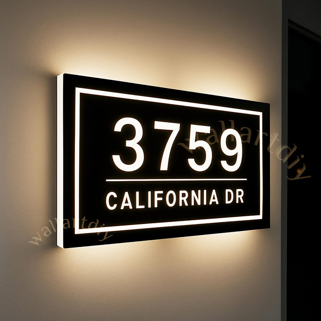 Custom Metal Acrylic LED Backlit House Number Sign – Modern Illuminated ...