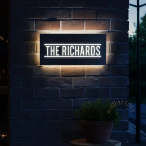 LED Backlit House Sign Modern Illuminated Family Name Sign Personalized ...