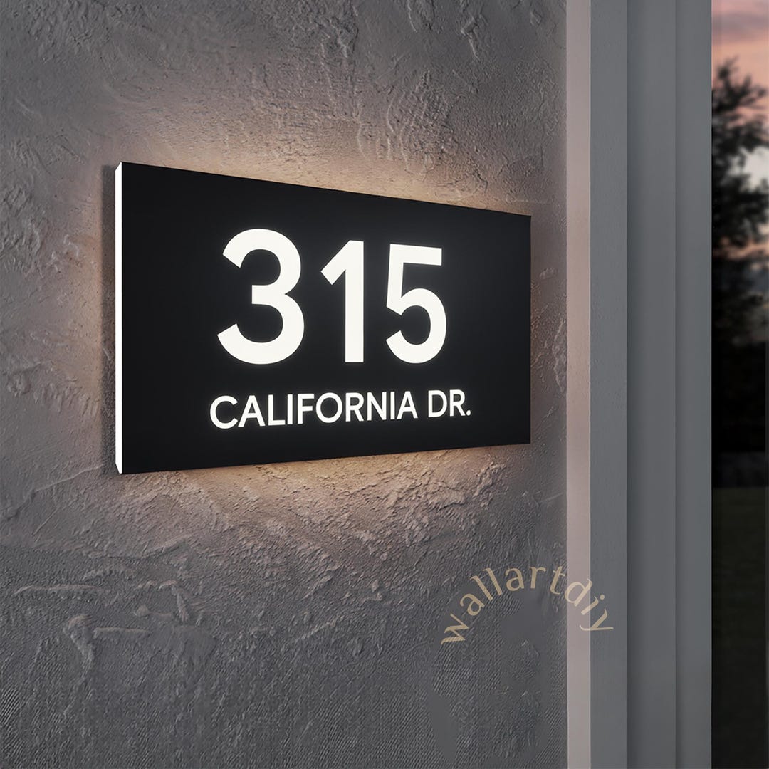 LED Backlit House Number Sign Modern Illuminated Address Plaque ...