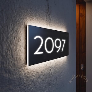 Modern LED Backlit House Number Sign – Custom Illuminated Metal ...
