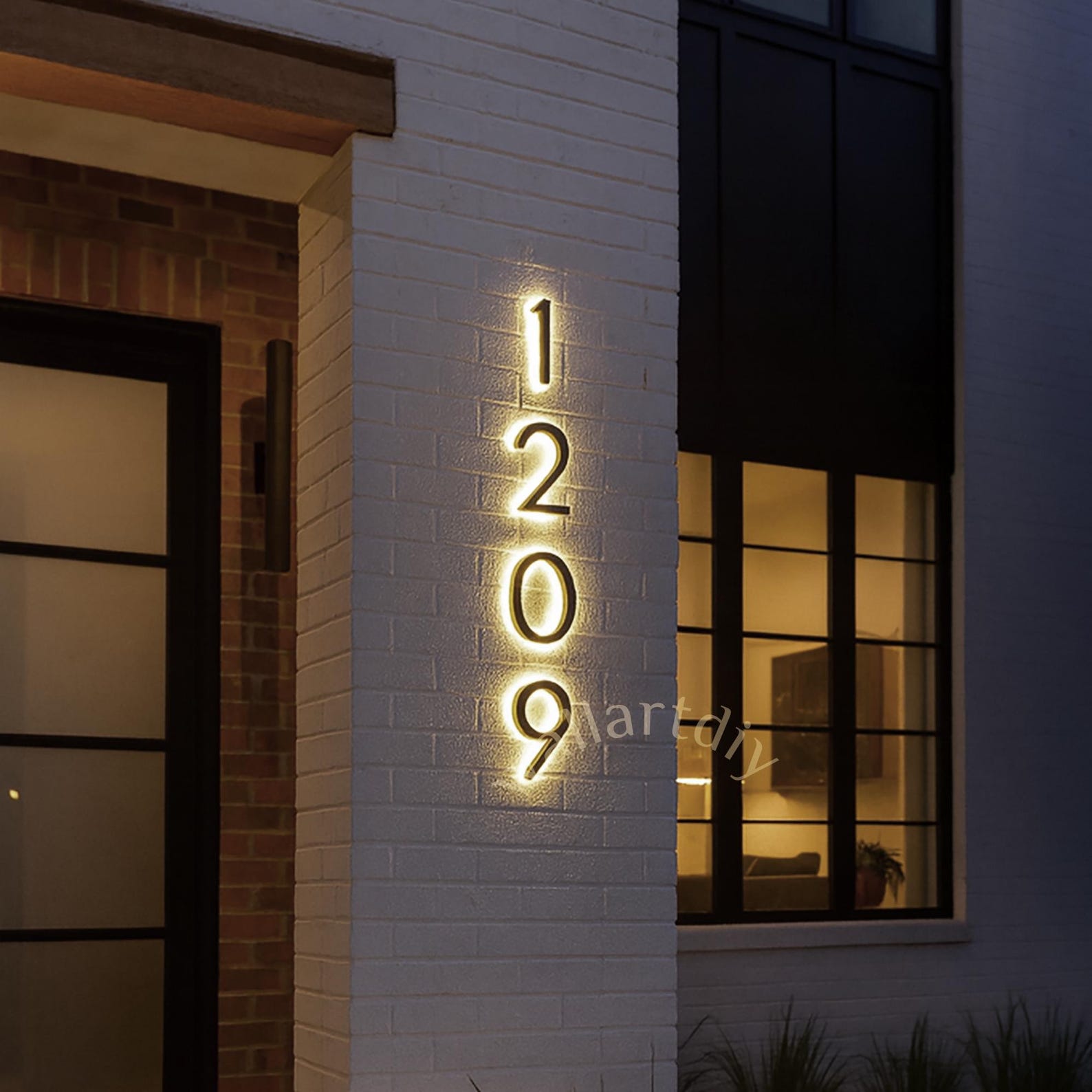 Modern Lighted LED House Numbers: Backlit Floating Metal Acrylic ...