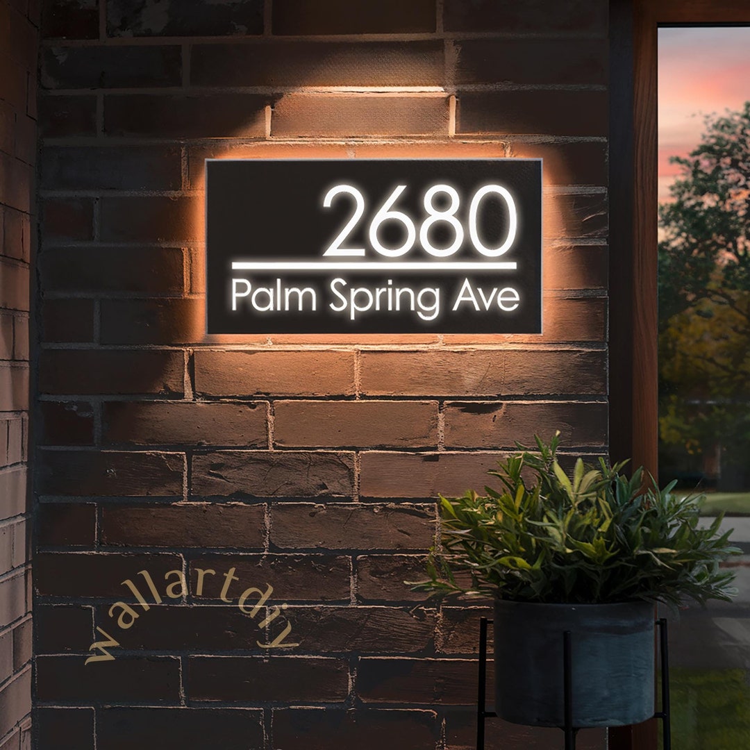 Backlit Metal LED House Number Sign Illuminated Address Plaque ...