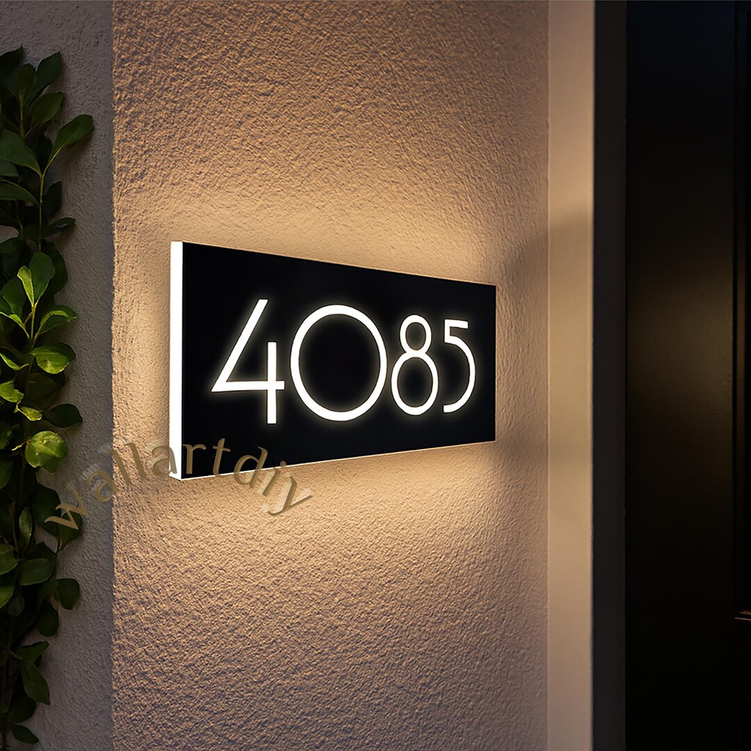 Personalized LED Lighted House Number Sign – Modern Illuminated Address ...