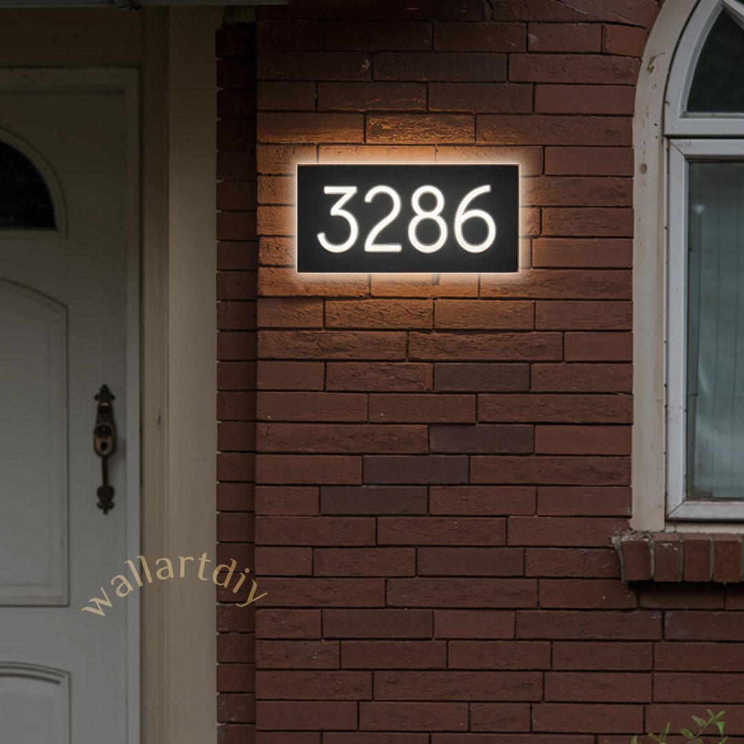 LED Backlit House Number Sign: Custom Modern Illuminated Address Plate ...