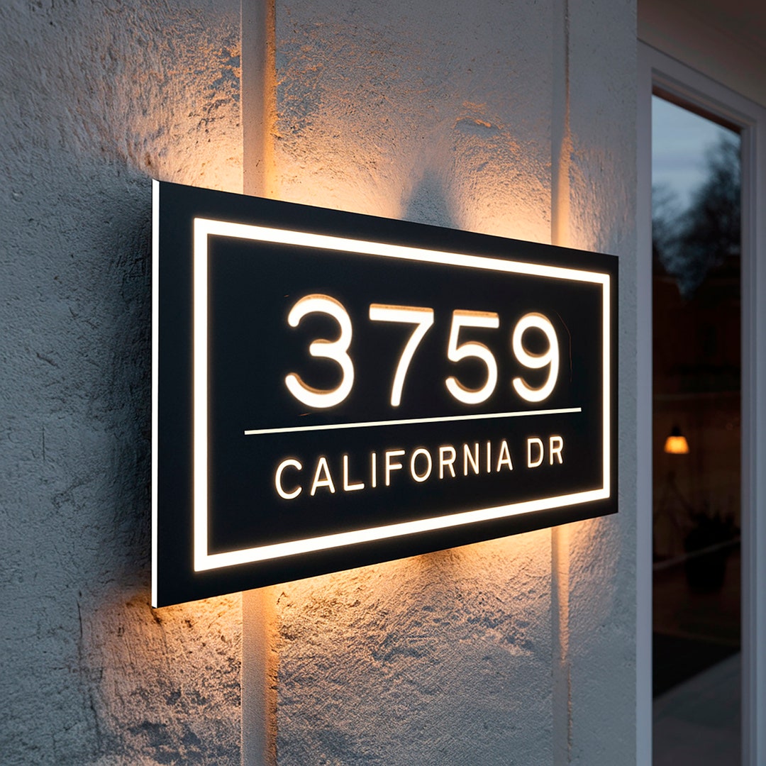 LED Backlit House Number Sign Modern Illuminated Address Plaque ...