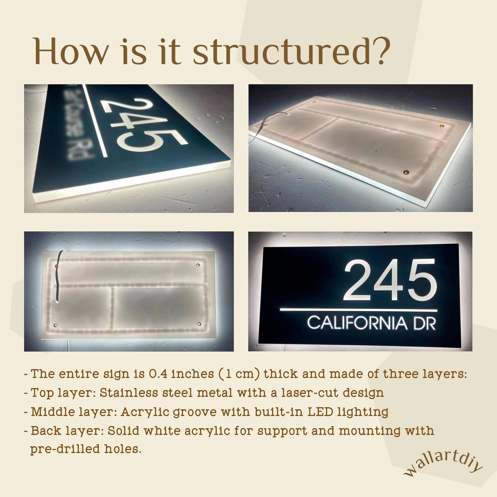 Modern LED House Number Sign: Backlit Metal & Acrylic Address Plaque ...