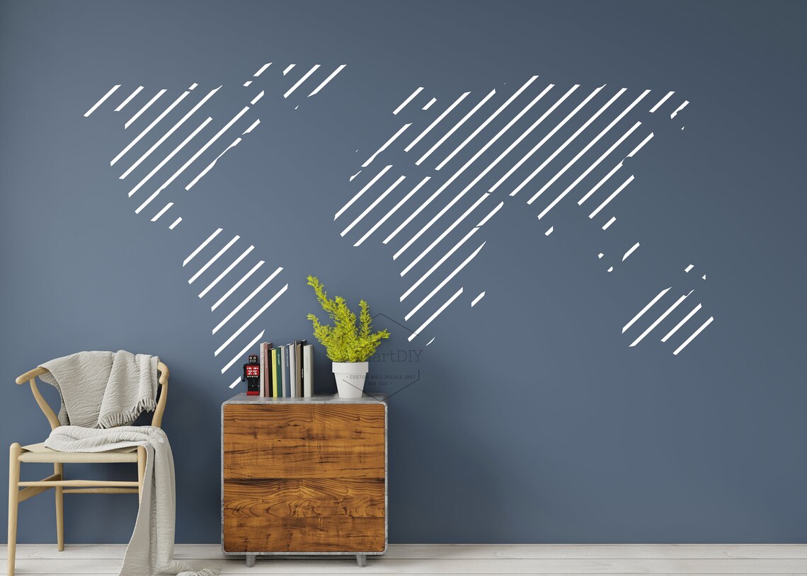 Vinyl World Map Wall Decal Large Map Wall Mural Abstract World - Etsy