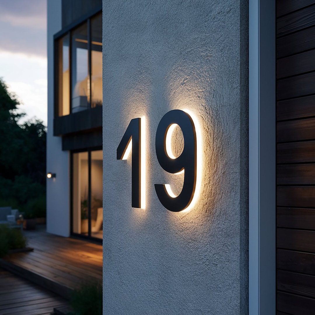 Modern LED Lighted House Numbers: Floating Backlit Metal Acrylic ...
