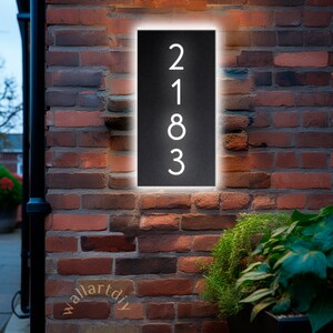 LED Backlit House Number Sign: Vertical Black Metal Address Plaque - Etsy