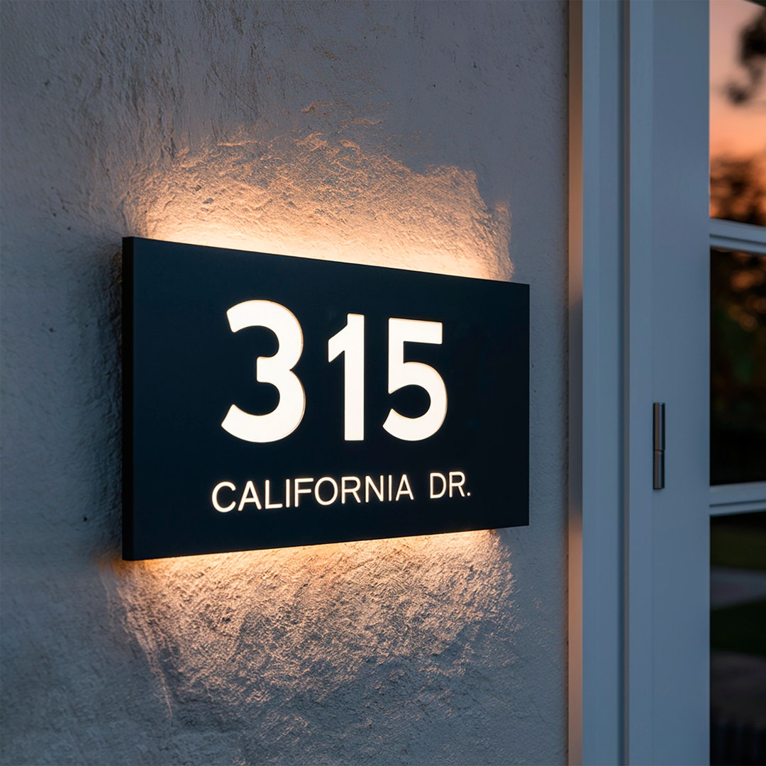 LED Backlit House Number Sign Modern Illuminated Address Plaque ...
