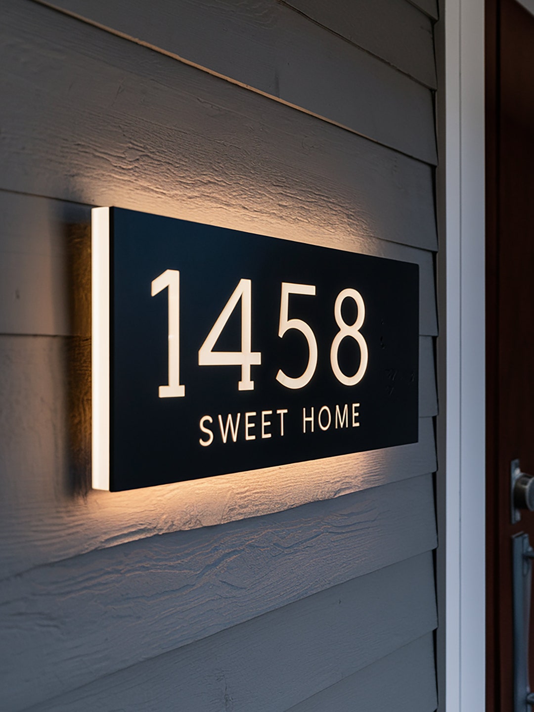 LED Backlit House Number Sign Modern Illuminated Address Plaque ...