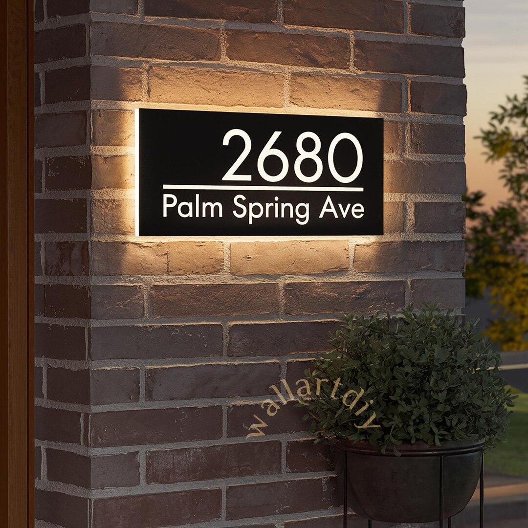 Illuminated House Number Sign LED Backlit Address Plaque Modern and ...