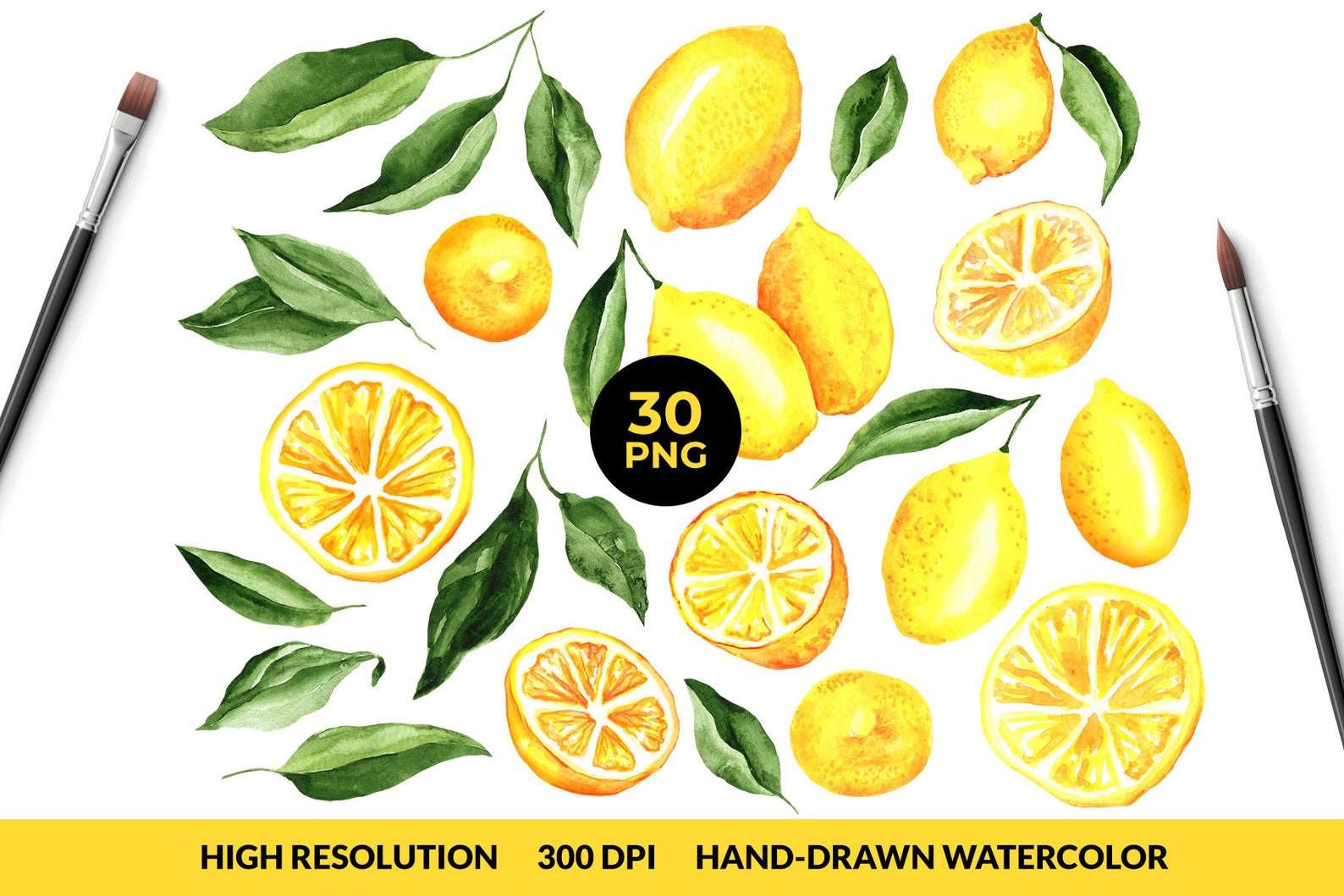 Watercolor Lemon Clipart. Clip Art Set: Design Elements, Seamless ...
