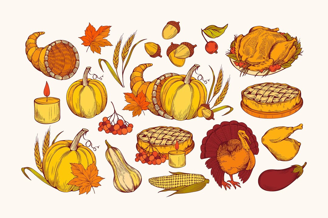 Festive Thanksgiving SVG Bundle: Autumn Food Clipart Printable Pumpkin ...