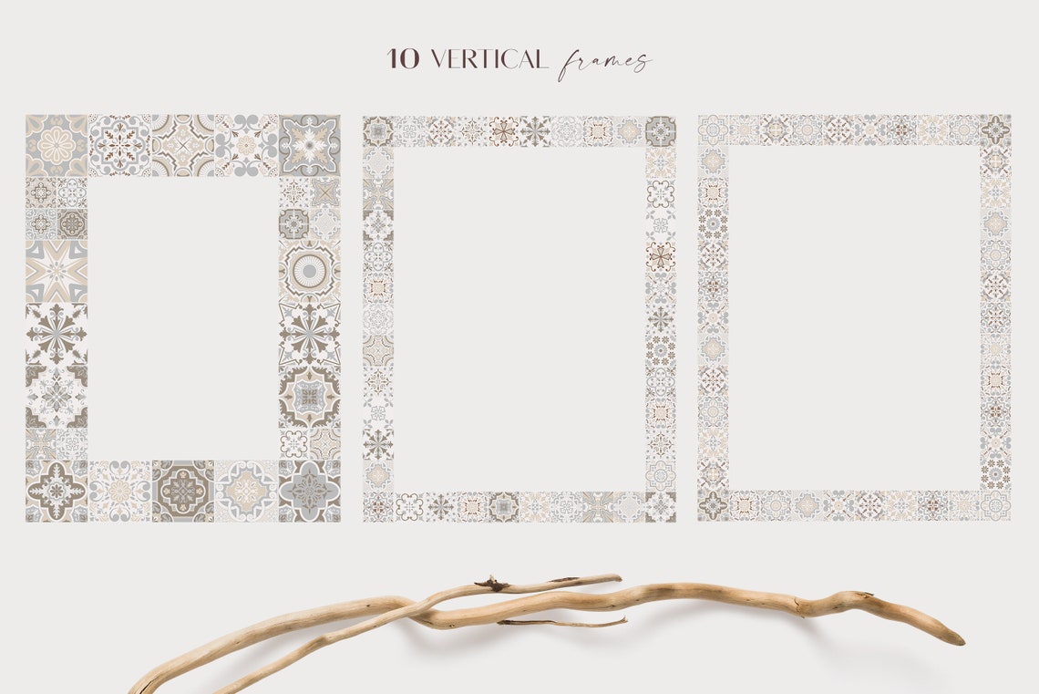 Beige Spanish Tiles Frames Vector Seamless Patterns Bundle. - Etsy