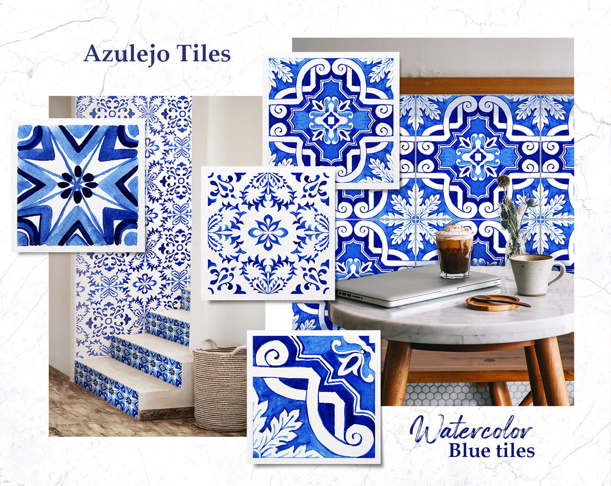 Portuguese Tiles. Mosaic Talavera Stencil Watercolor Clipart. - Etsy