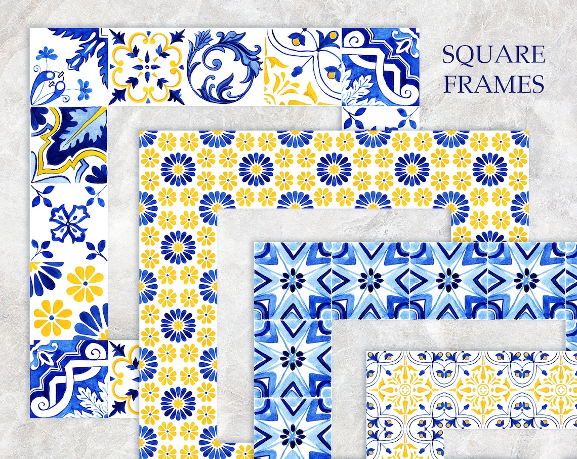 Portuguese Tile Photo Frame Clipart: Watercolor Azulejo (digital ...