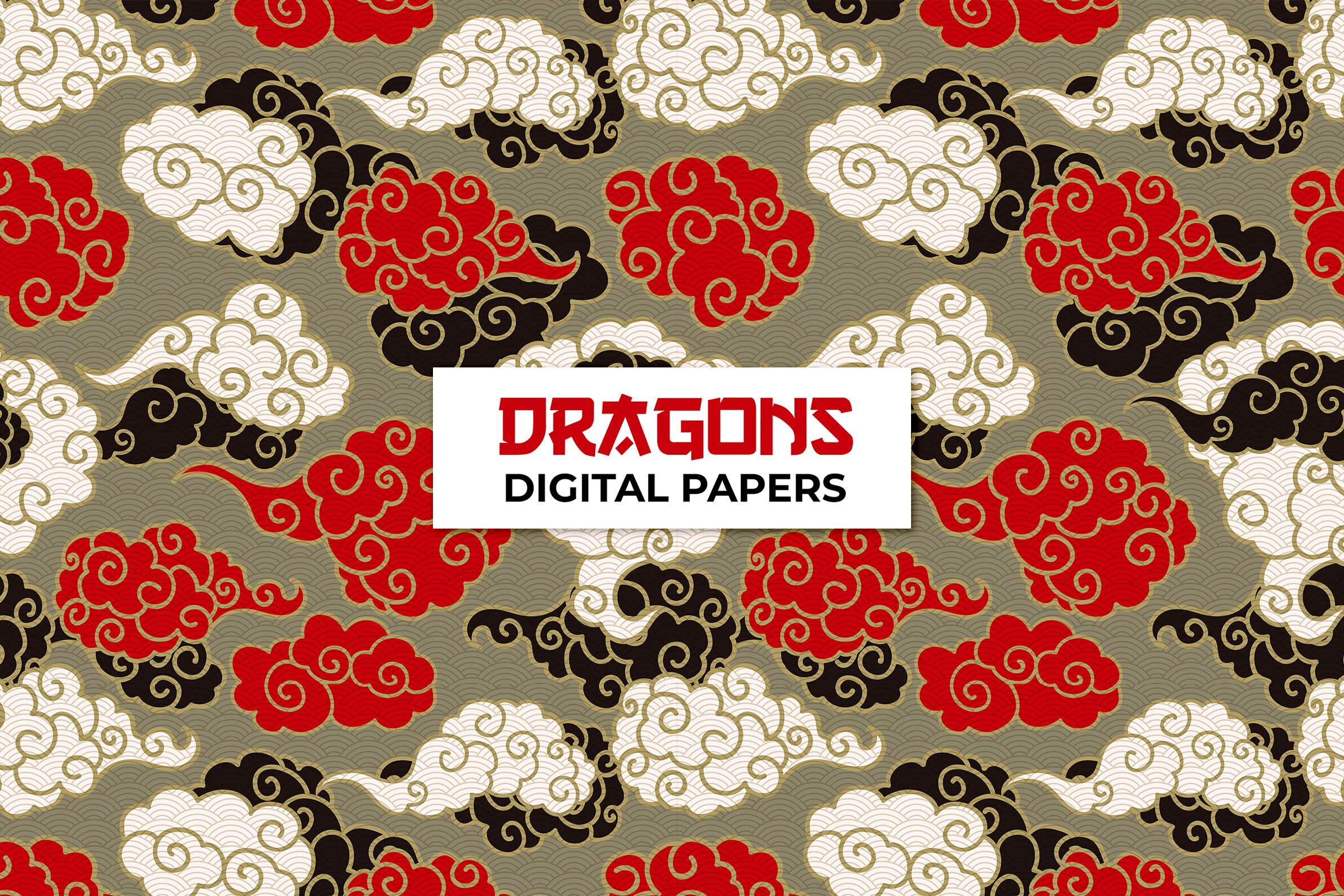 Chinese Dragon Digital Papers. Red and Beige Asian Traditional | Etsy