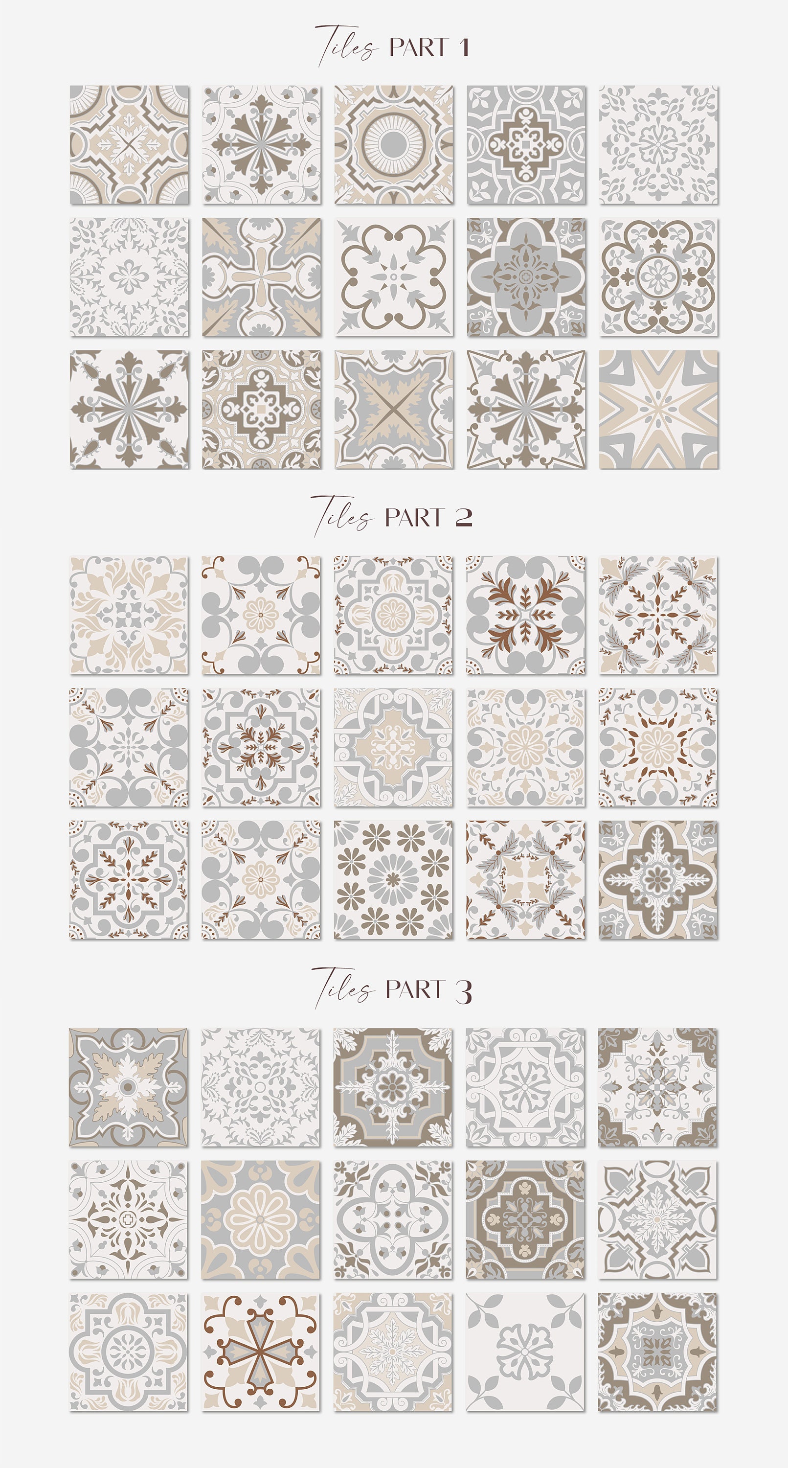 Beige Spanish Tiles Frames Vector Seamless Patterns Bundle. Tile ...