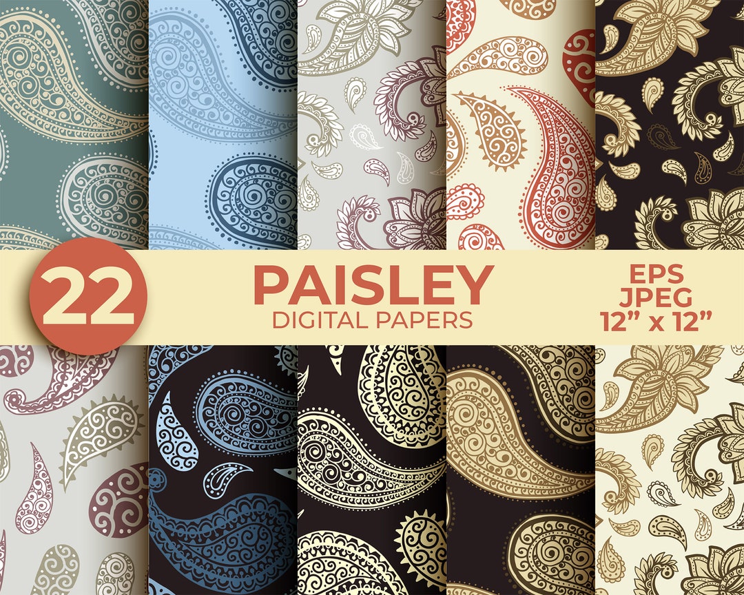 Paisley Digital Paper: 22 Boho Seamless Patterns for Bandana Print or ...