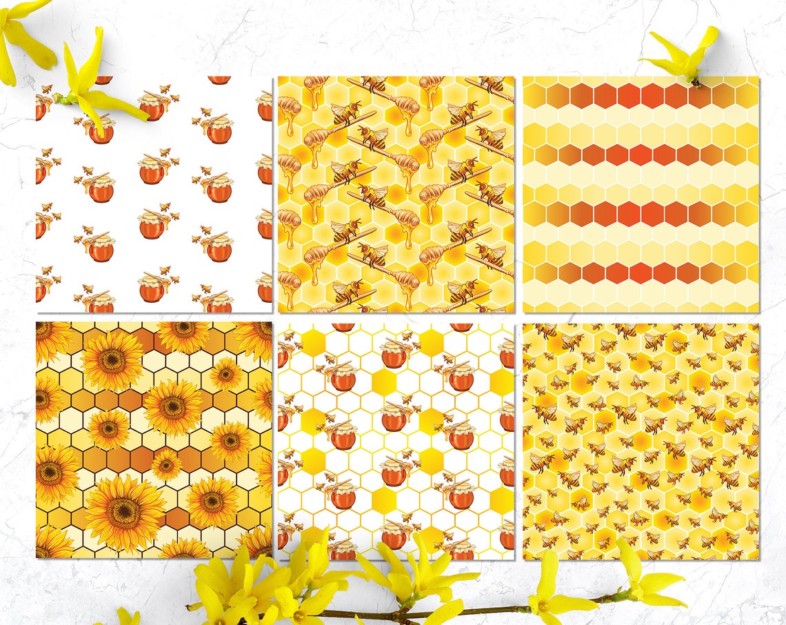 Bee Digital Paper for Scrapbook Planner Pages Stencil. Honey | Etsy