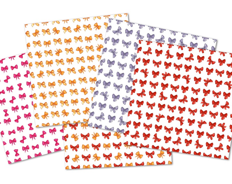 Ribbon Bow Ties Digital Papers, Seamless Pattern, Birthday Shabby Chic ...