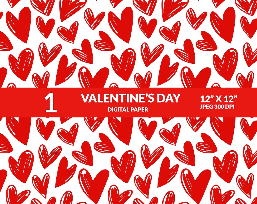 Red Hearts Valentines Day Love Digital Paper, Seamless Pattern. Digital ...