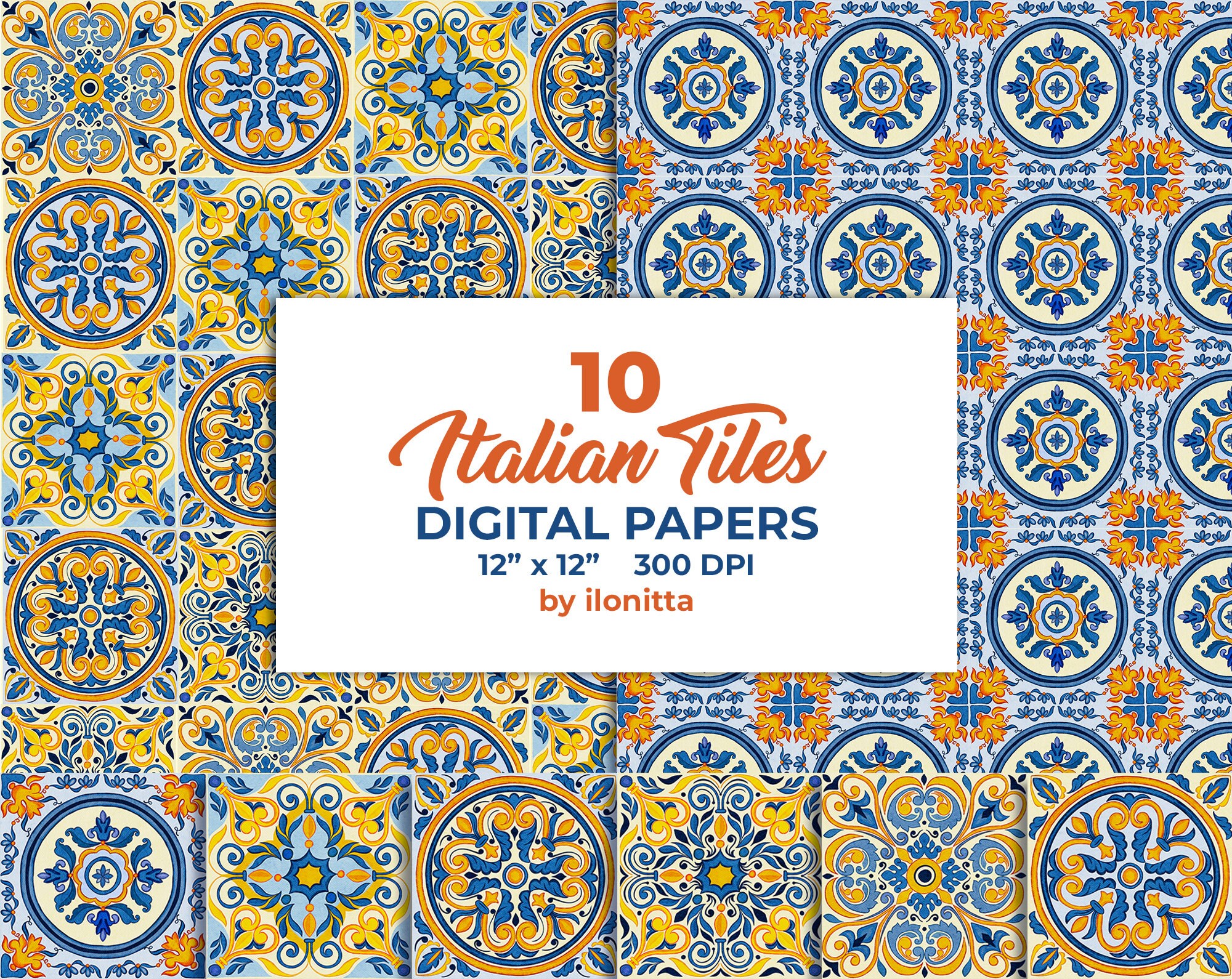 Vintage Italian Tile Digital Papers: Mediterranean Mosaic (digital ...
