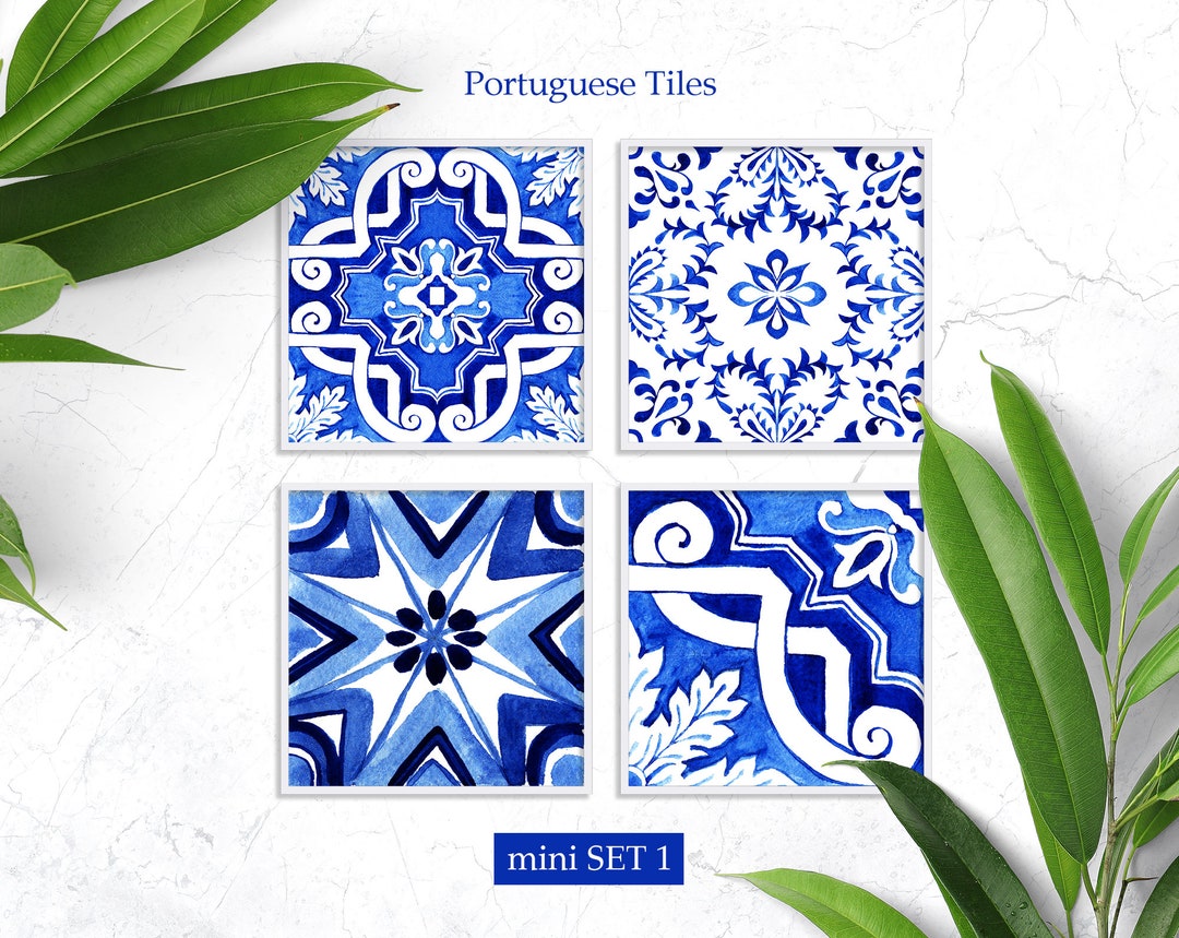 Portuguese Tiles. Mosaic Talavera Stencil Watercolor Clipart. Spanish ...
